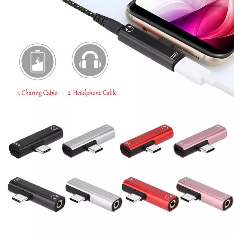 2 In 1 Type C To 3.5mm Jack Earphone Charging Converter USB Type-C ...