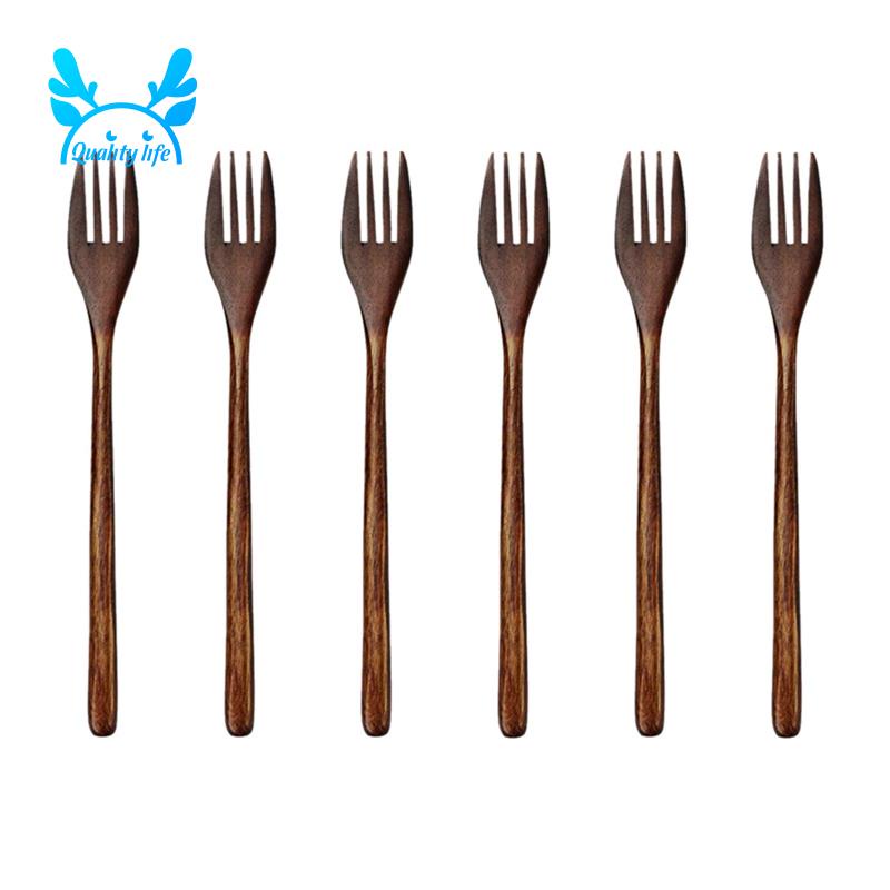Wooden Forks, 6 Pieces Eco-Friendly Japanese Wood Salad Dinner Fork ...