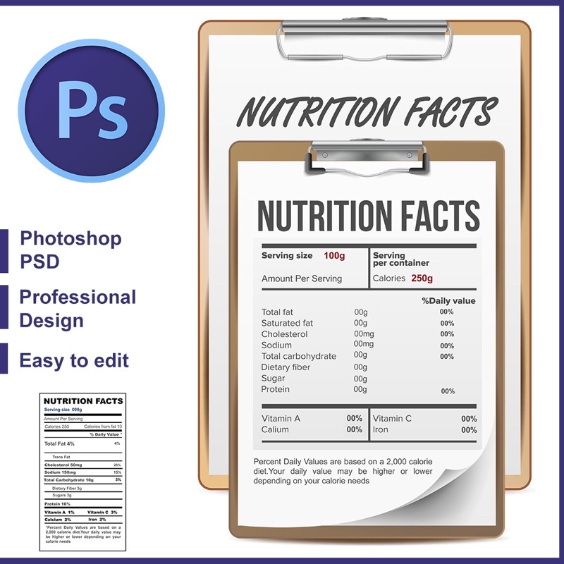 3 Nutrition Facts LABEL PSD Blank Template Serving Healthy Fitness ...