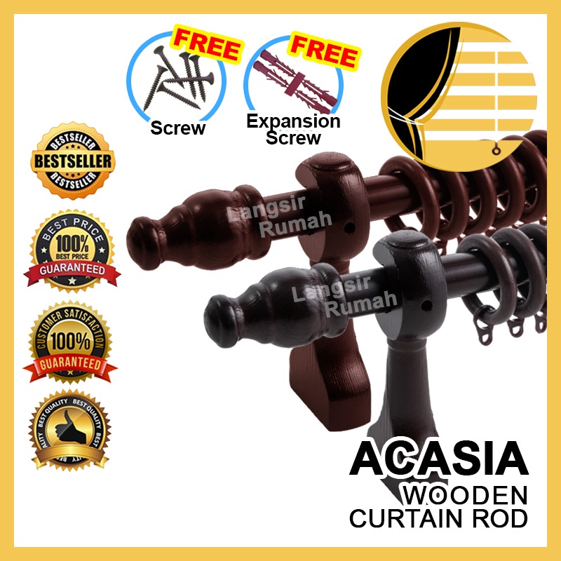 LANGSIR RUMAH ACASIA 28mm Wooden Curtain Rod / Kayu Langsir Kayu / Rod ...
