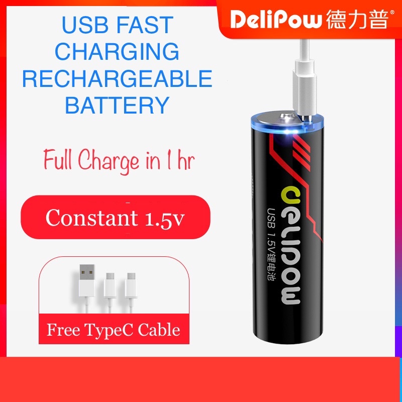DeliPow 1.5v Rechargeable Battery USB AA and AAA Type 2pcs | Shopee ...