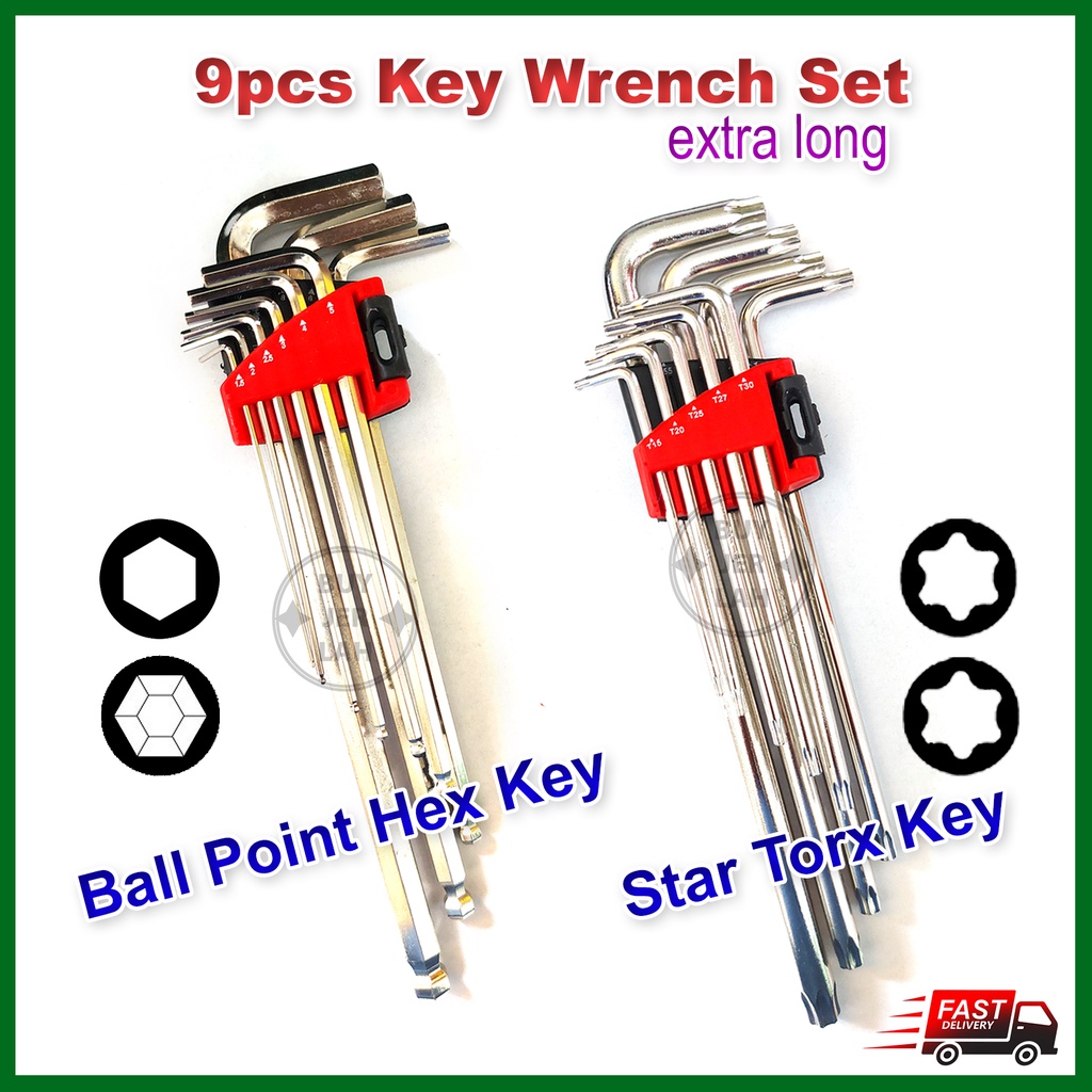 GOOD QUALITY Allen Key 9pcs Ball Point Hex Socket Key Screw / Star Torx ...