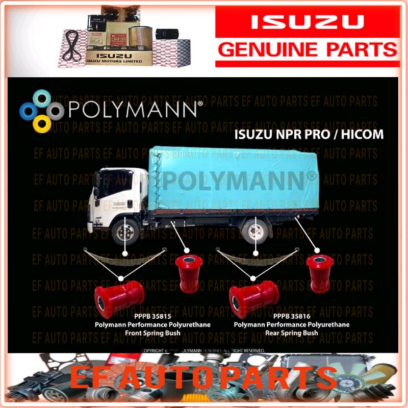 ISUZU NPR PRO ELF HICOM 4.3 FRONT & REAR LEAF SPRING BUSH POLYMANN POLY ...