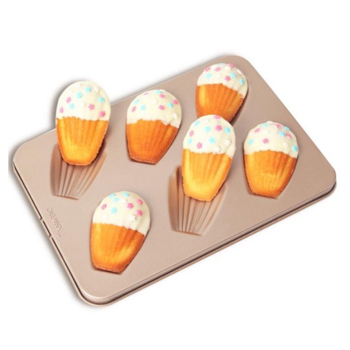 6 Cavity Gold Color Non-Stick Elliptical Scallop Madeleine/Medeleine ...