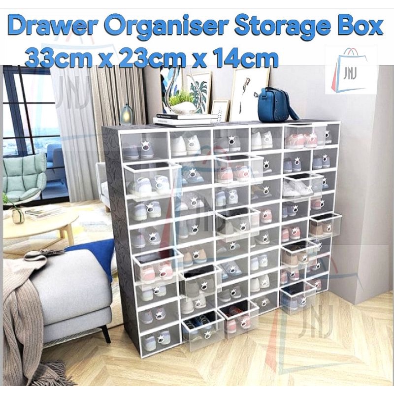 (LARGE SIZE) 33*23*14cm STACKABLE SHOES SHOEBOX DRAWER RACK ATTACHABLE ...