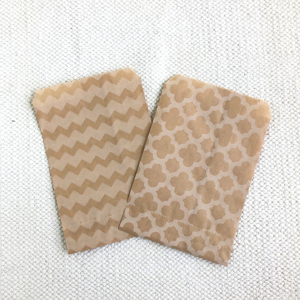 Paper Gift Bag – Kraft Paper Zig Zag Chevron Floral Star Four Leaved ...