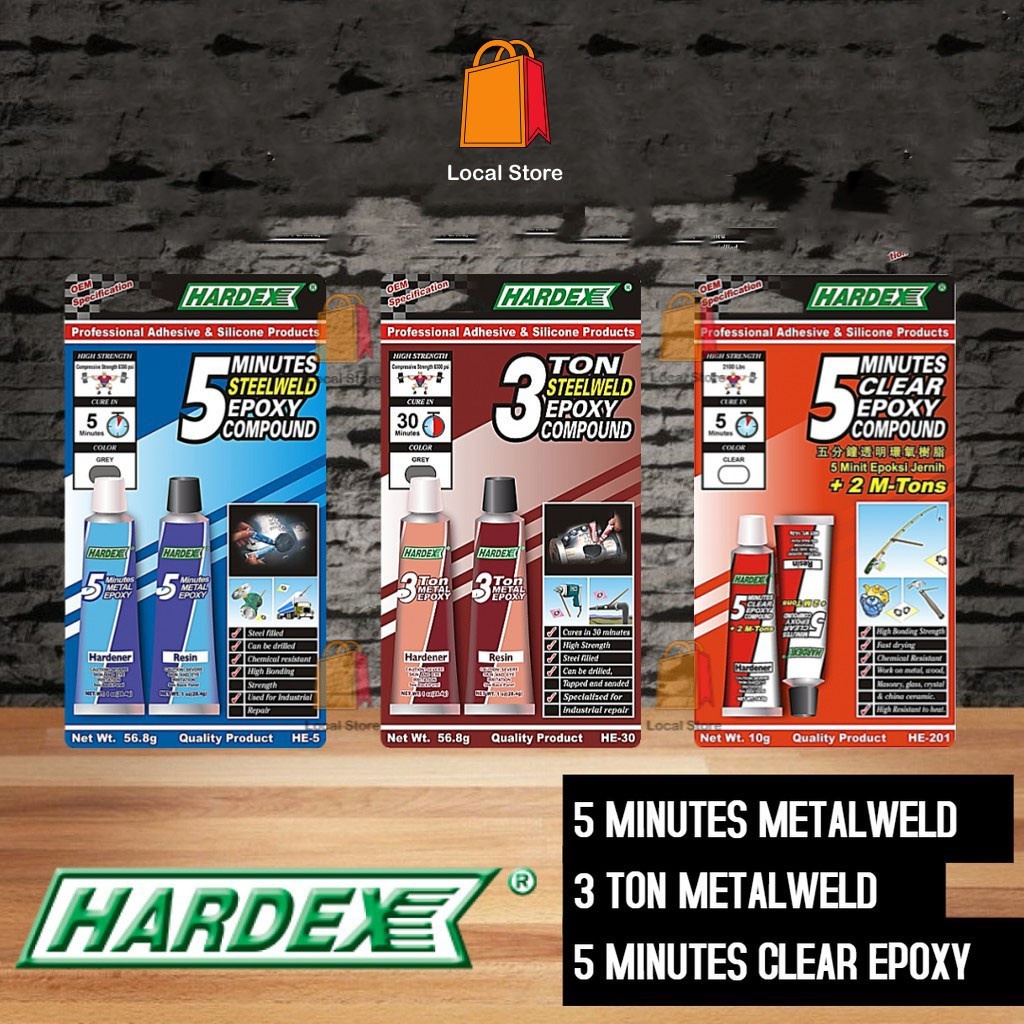 HARDEX EXPOXY ADHESIVE (5 MINUTES METALWELD HE-5/ 5 MINUTES CLEAR EPOXY ...