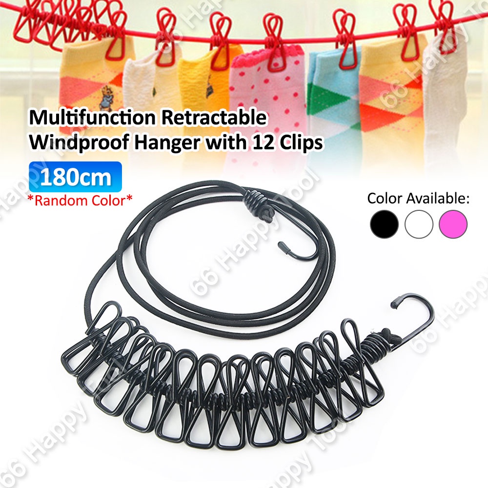 1.8m Multifunction Retractable Windproof Hanger with 12 Clips 180cm ...