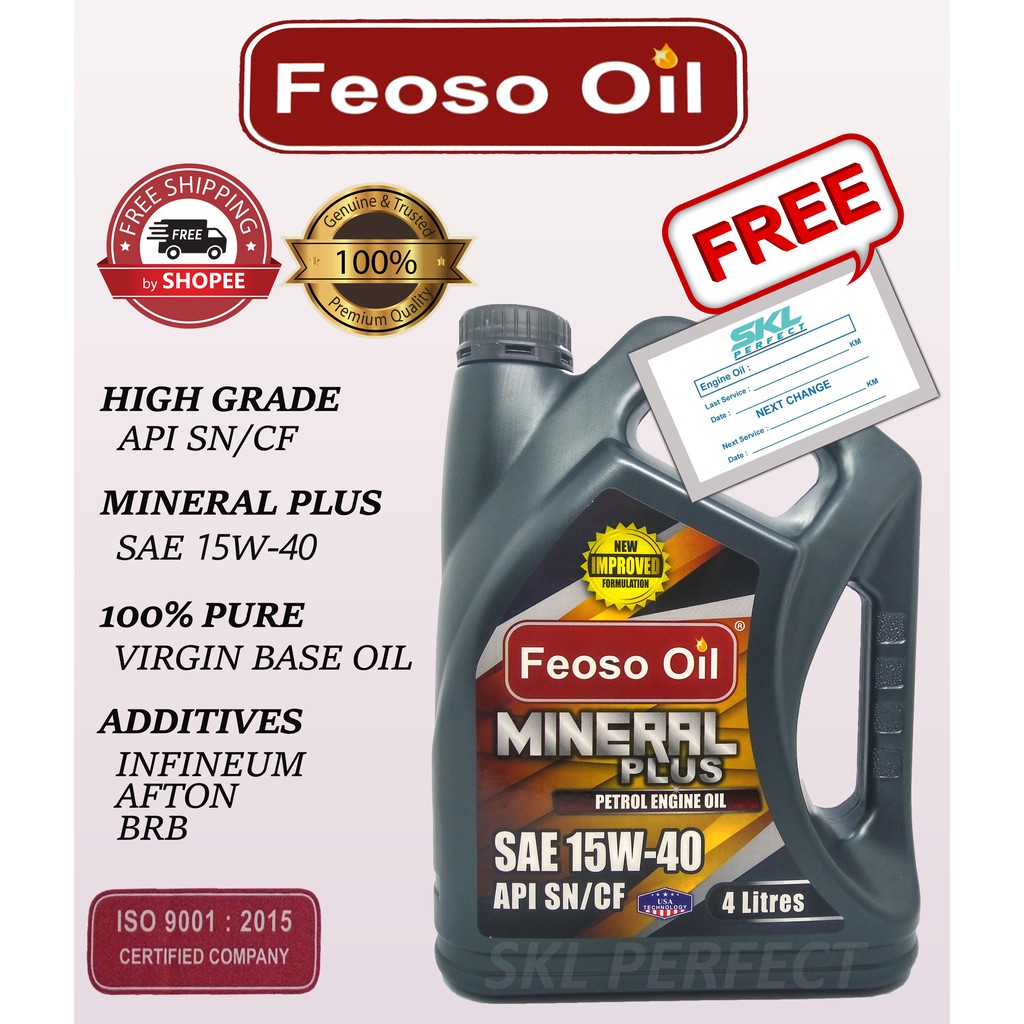 [AUTHENTIC] FEOSO - MINERAL PLUS SAE 15W-40 PETROL ENGINE OIL API SN/CF ...