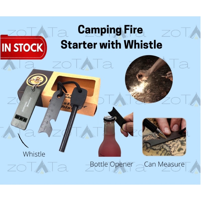 Fire Starter Emergency Whistle Box Set Outdoor Survive Flint Ruler ...