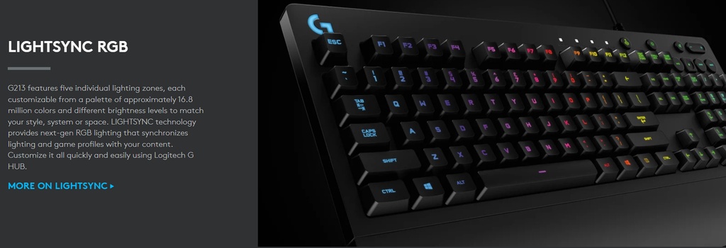 LOGITECH G213 PRODIGY RGB WIRED GAMING KEYBOARD DEDICATED MEDIA ...
