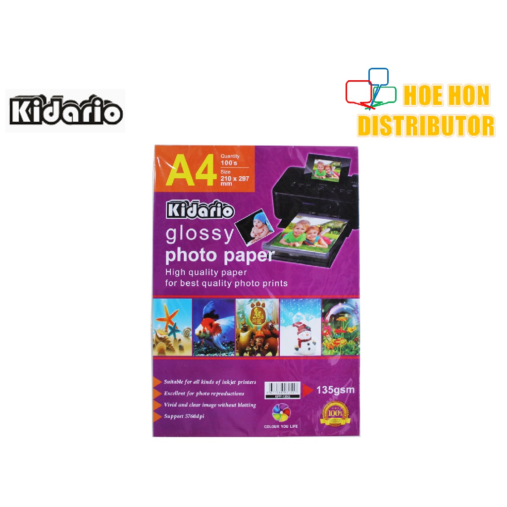 Kidario Glossy Photo Paper Image Printing A4 135gsm / 100pcs | Shopee Malaysia