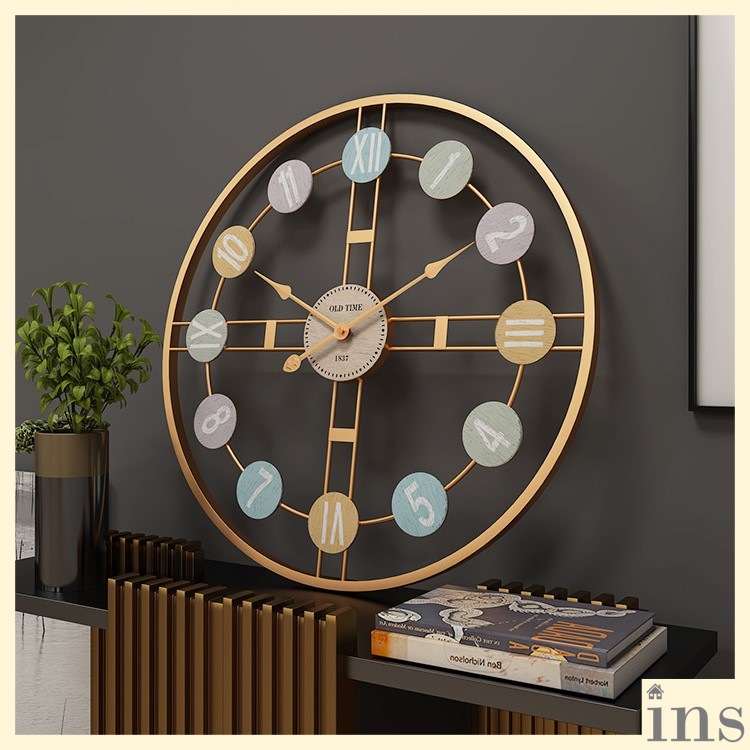 Nordic Ins Minimalist Elegant Retro Gold Black Metal Silent Clock Wall ...