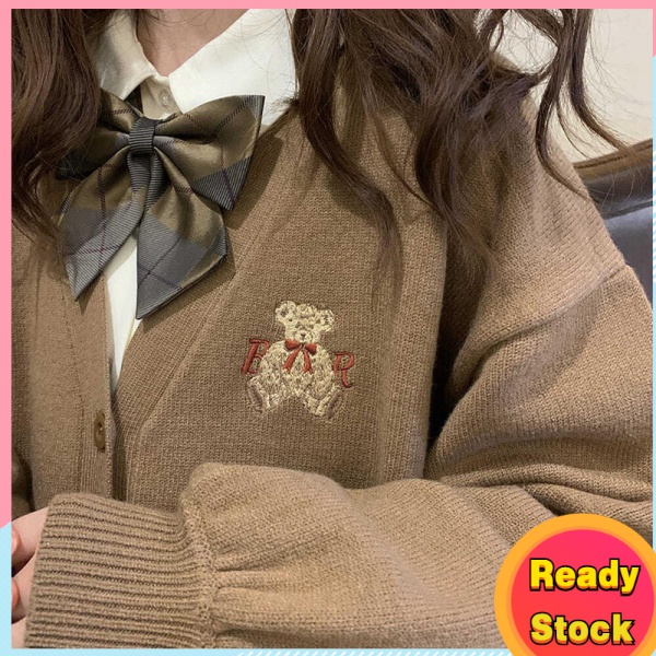 Single-Breasted cardigan Lengan Panjang rajut cute Japanese cardigan ...