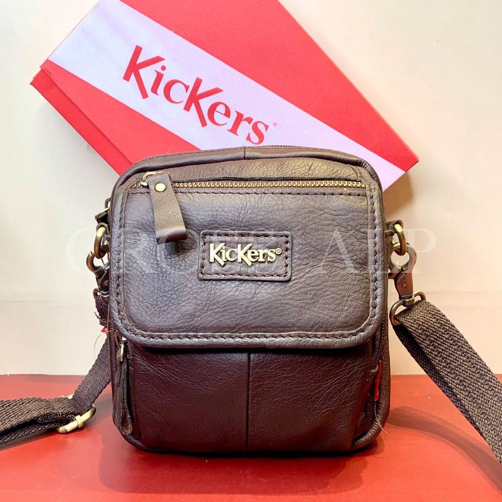 Kickers Sling Bag Pouch Bag Original Genuine Leather Attach With Belt ...
