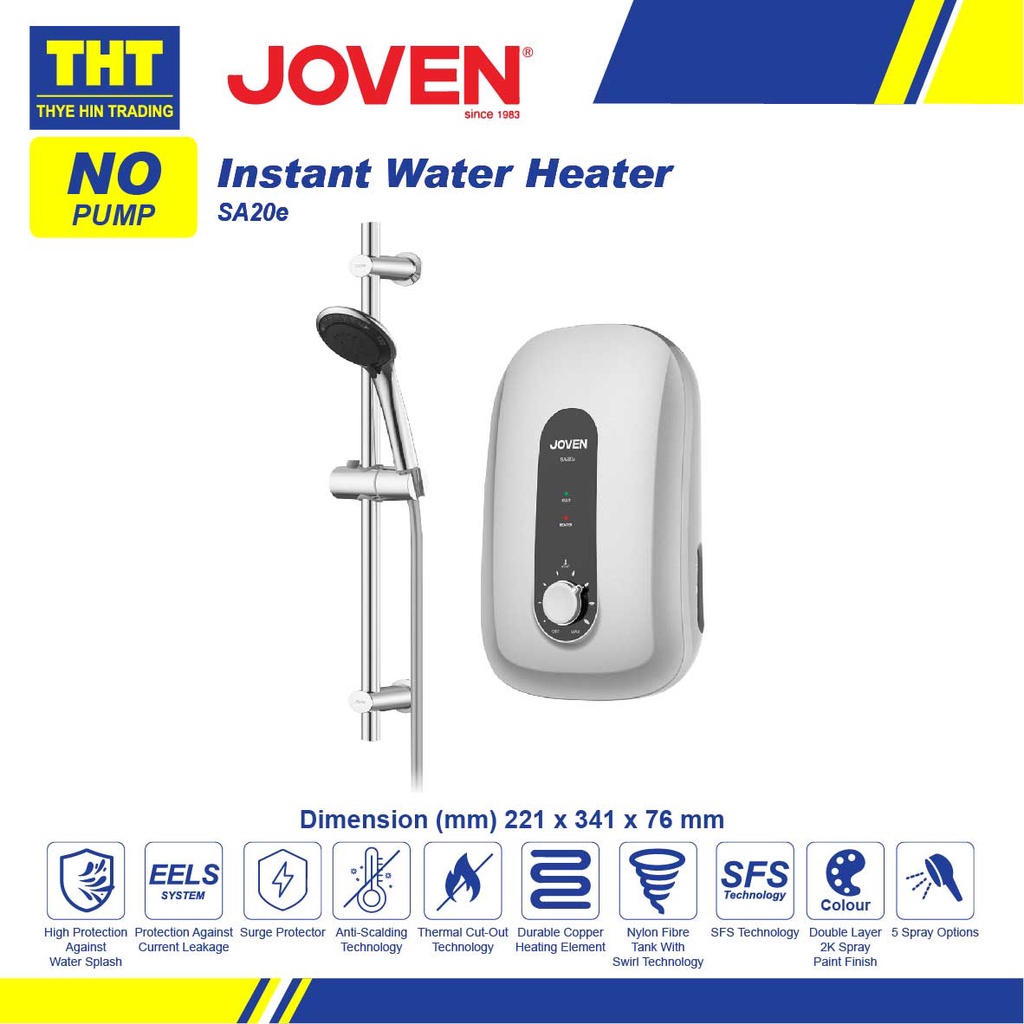 Joven Non Pump Water Heater SA Series - SA20e (white color) | Shopee ...