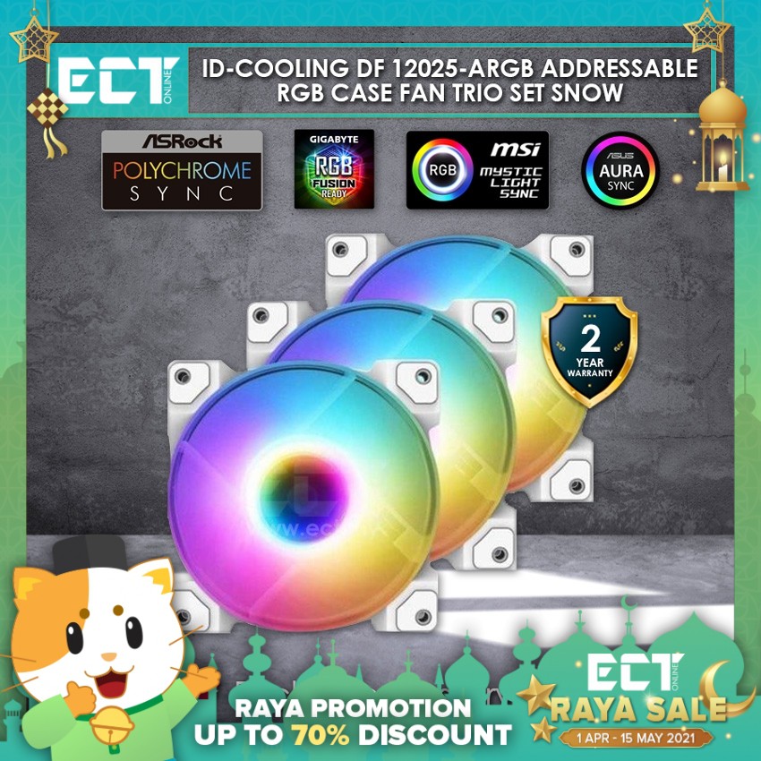GSRe ID-Cooling DF 12025-ARGB Addressable RGB Case Fan Trio Set Snow (3-PCS) | Shopee Malaysia