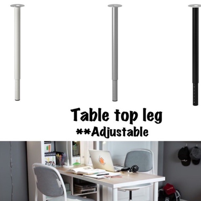 OLOV Leg, adjustable, (Black, White, Silver)/Kaki meja boleh laras IKEA ...