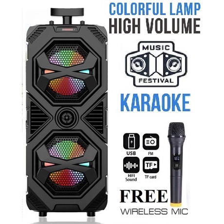 ZQS-8212 8"Inch with Wireless Mic LED Portable Super Bass Speaker Bluetooth/USB/TF/LED Light ...