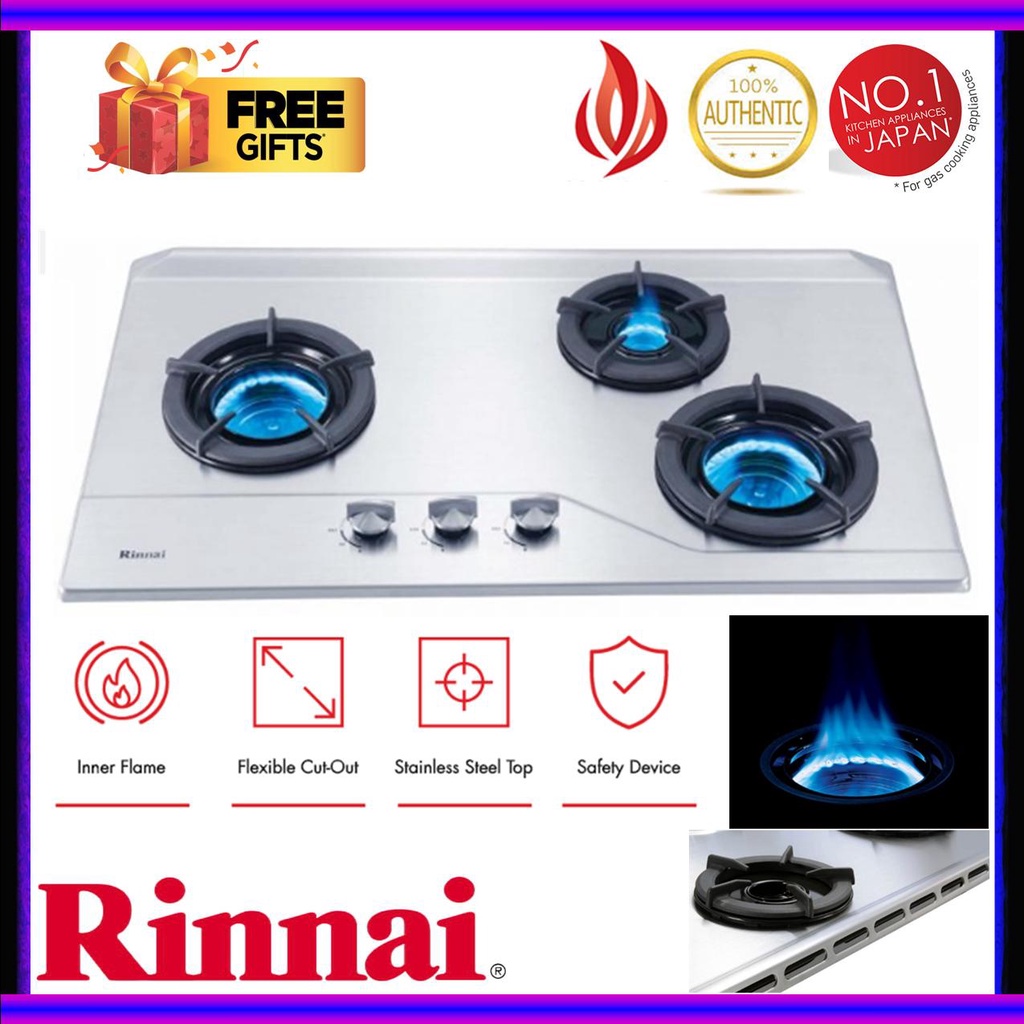 (READY STOCK) Rinnai RB-3SI-C-S Built-in 3 Burner Gas Hob (Stainless Steel) Gas Stove RB3SICS ...