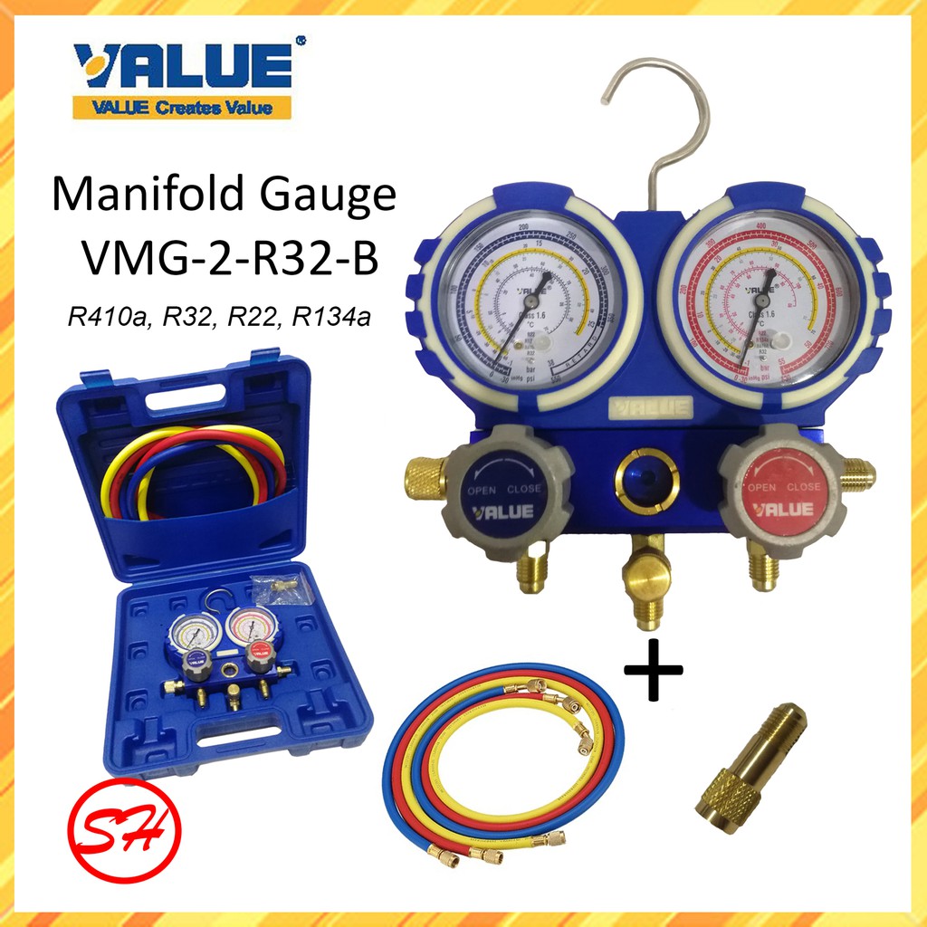 VALUE Manifold Gauge VMG-2-R32-B Gas Meter R410a, R32, R22, R134a for ...