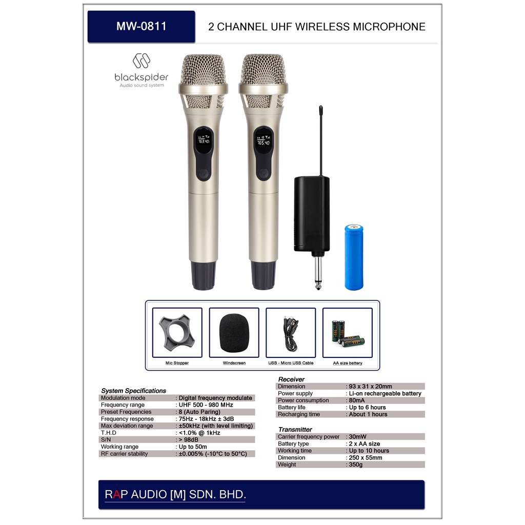 BLACK SPIDER MV-0811 WIRELESS 2CH UHF HANDHELD MICROPHONE | Shopee Malaysia