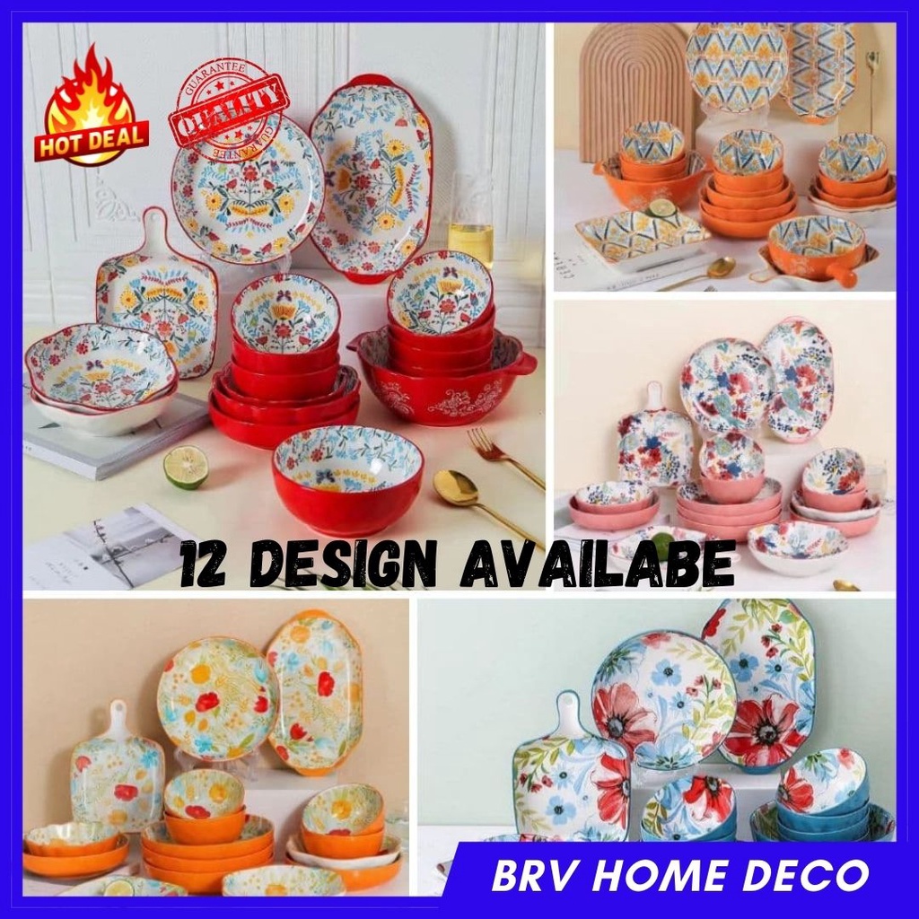 [READY STOCK] Nordic Luxury Bohemian Flower Ceramic Dinnerware Set ...