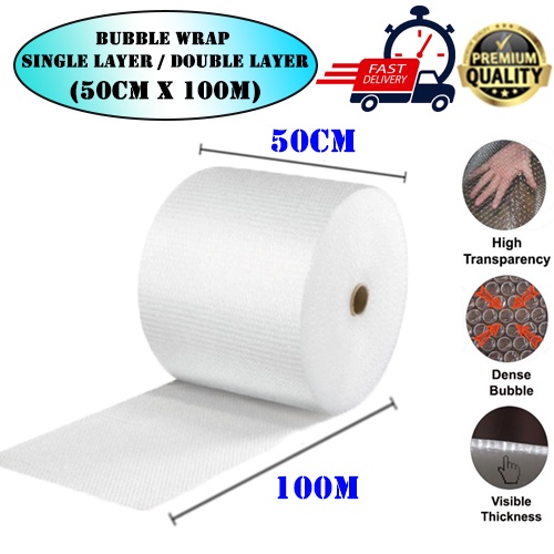 🔥 READY STOCK 🔥 50CM X 100M BUBBLE WRAP SINGLE / DOUBLE LAYER Packing ...