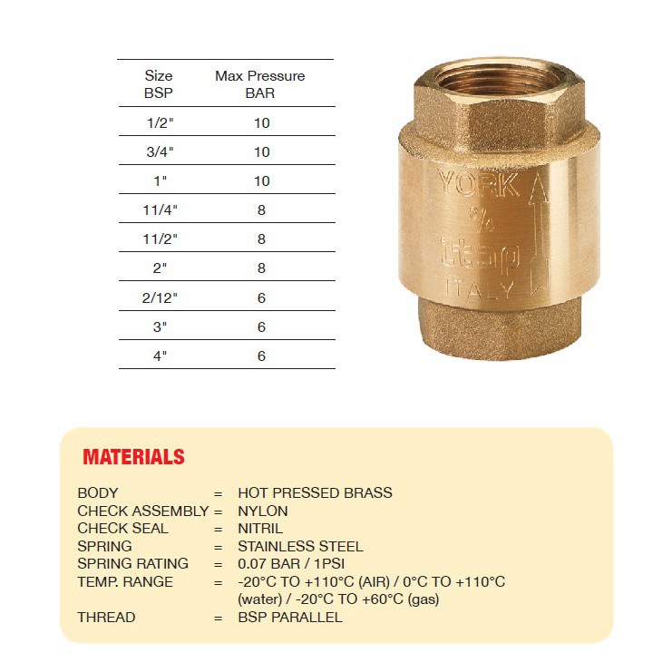 YORK BRASS SPRING CHECK VALVE 1-1/2" (40MM) | Shopee Malaysia