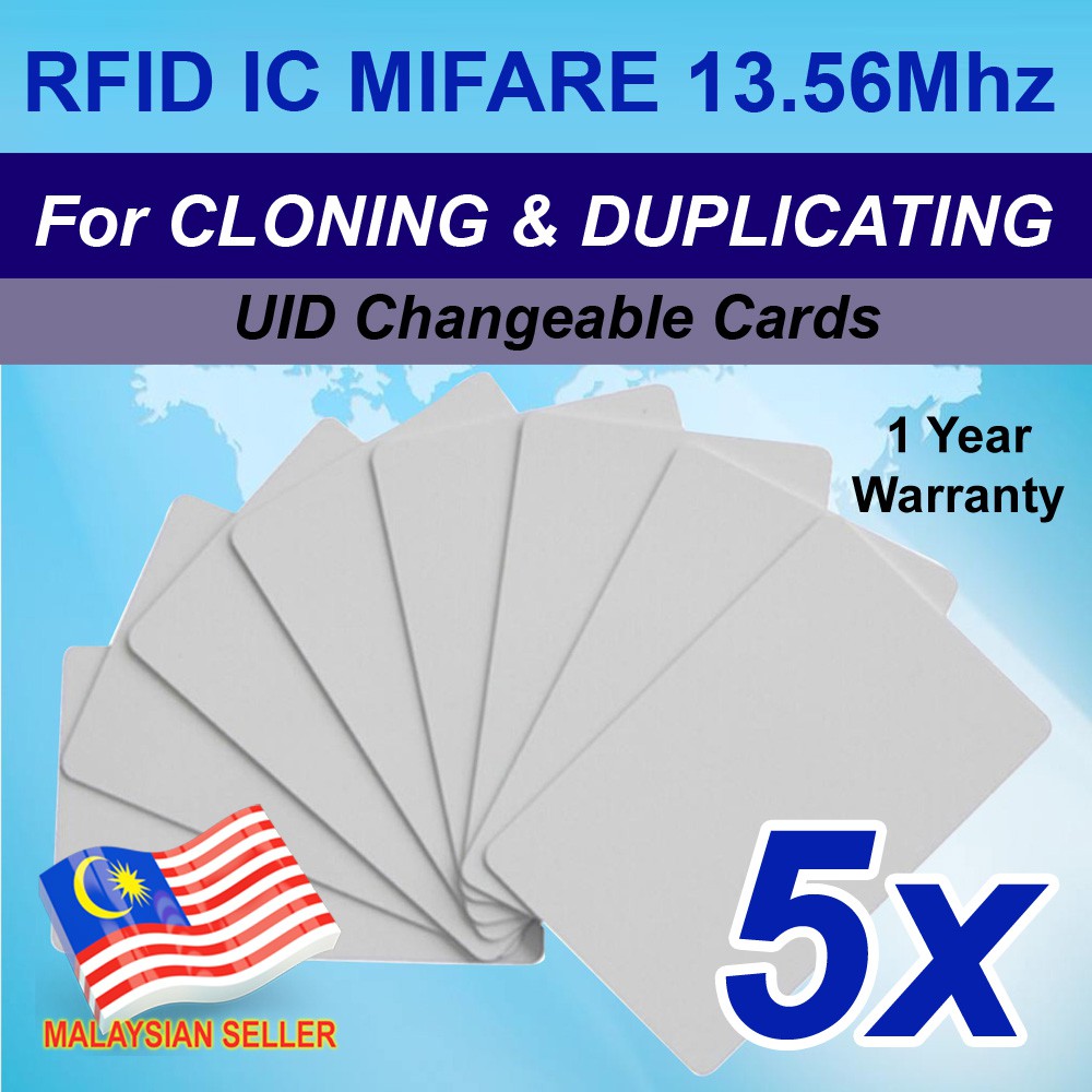 5 Cards - 13.56Mhz RFID IC Mifare Writable Clone Duplicating UID ...