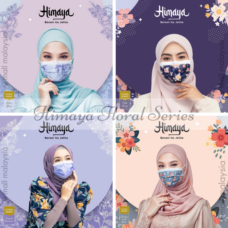 Himaya Floral Series Mask Headloop Hijab Face Mask Medical Facemask ...