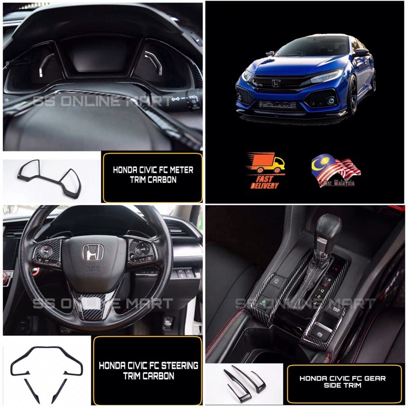Honda Civic FC 2016-2022 Steering Trim Meter Trim Carbon Fiber Interior ...