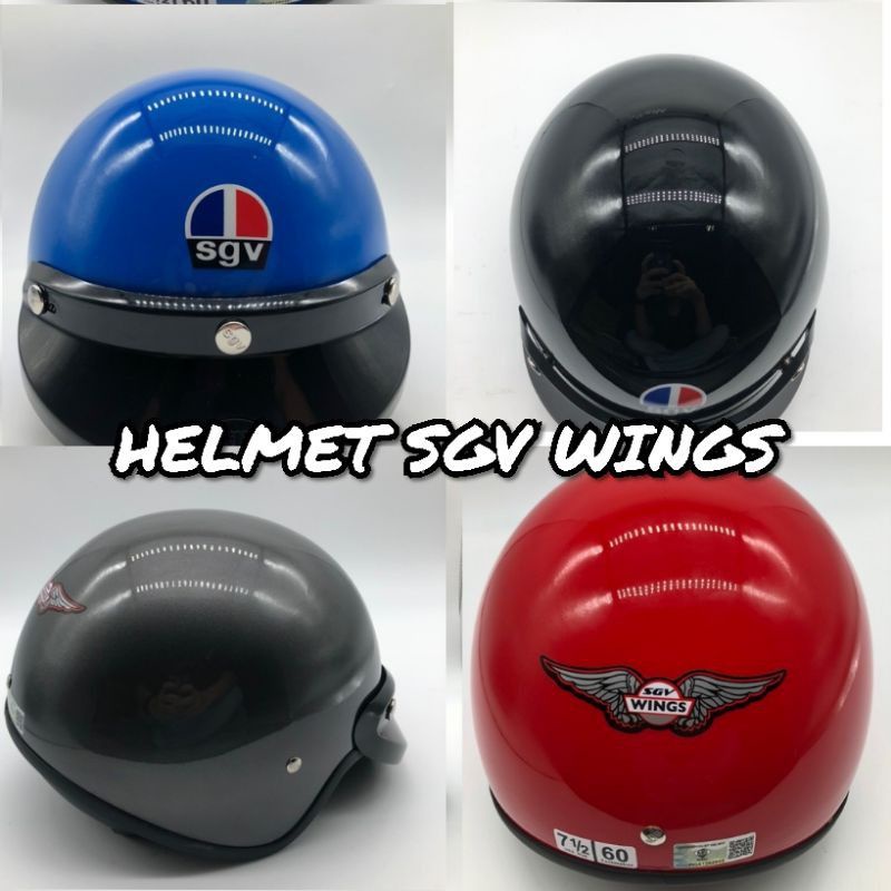 HELMET SGV WINGS STENG HALF 1/2 ( RED / BLUE / BLACK / GREY ) | Shopee ...