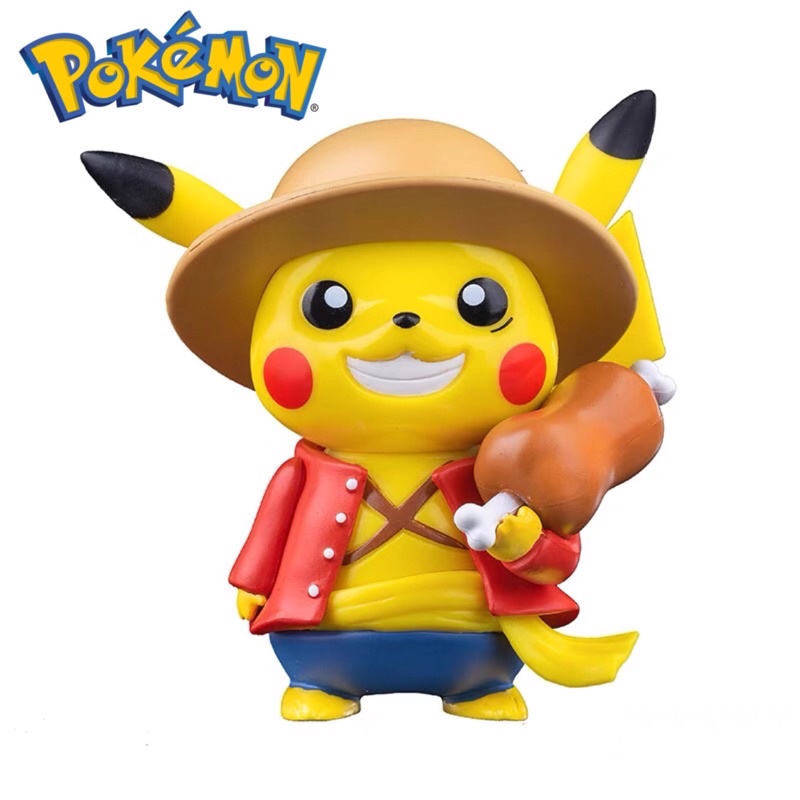 Pokemon x One Piece Pikachu Cos Luffy Design Mini Figure Decoration ...