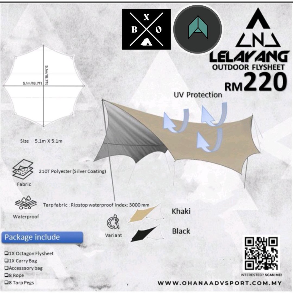 LELAYANG Octagon Outdoor Flysheet/ Flysheet Besar Berbentuk Sisi Lapan ...