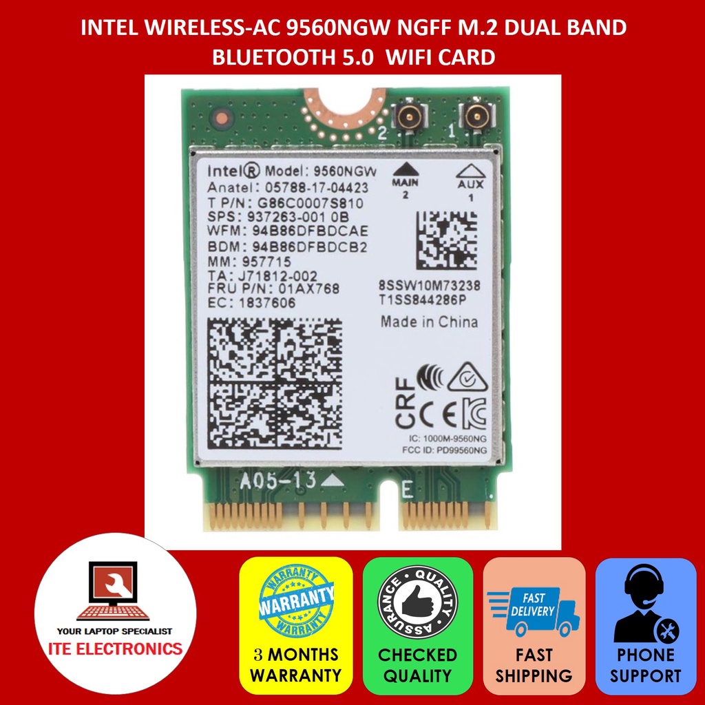 INTEL 9560NGW WIRELESS-AC NGFF 1.73Gbps DUAL BAND BLUETOOTH 5.0 WIFI ...