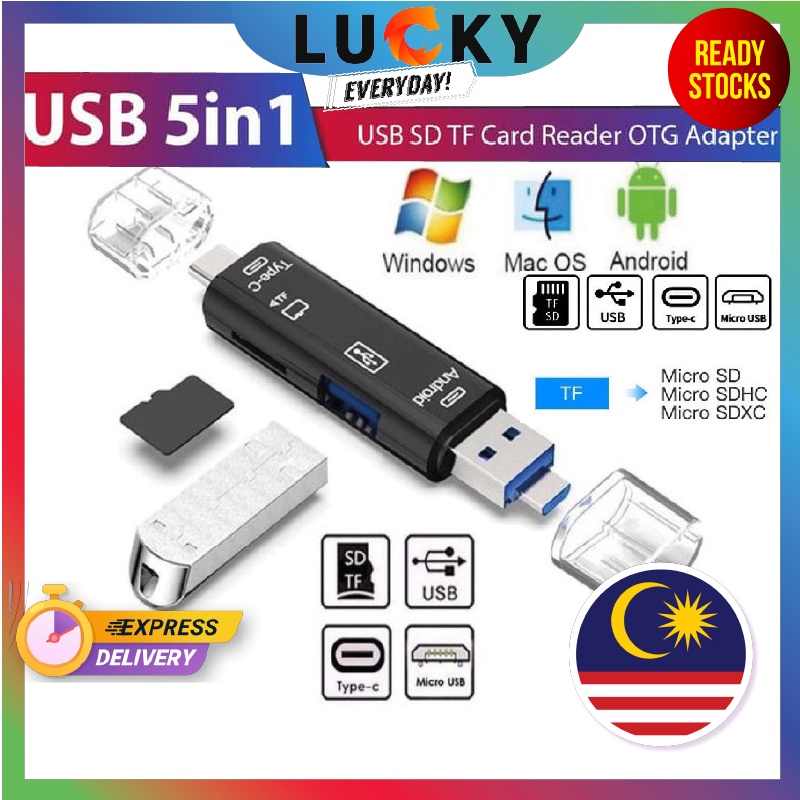 Type C & Micro USB & USB 5 In 1 High-speed Universal OTG TF Card Reader ...