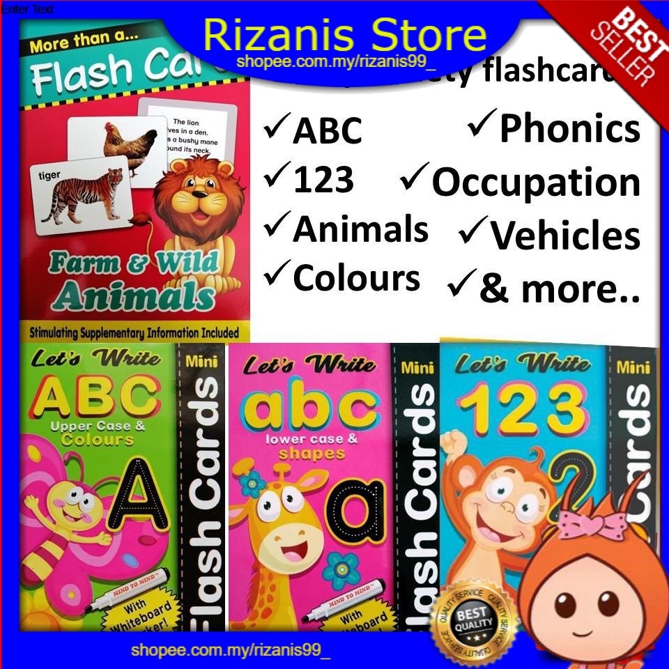 Flash Card ABC 123 Animals Phonics Numbers Alphabets English Preschool ...