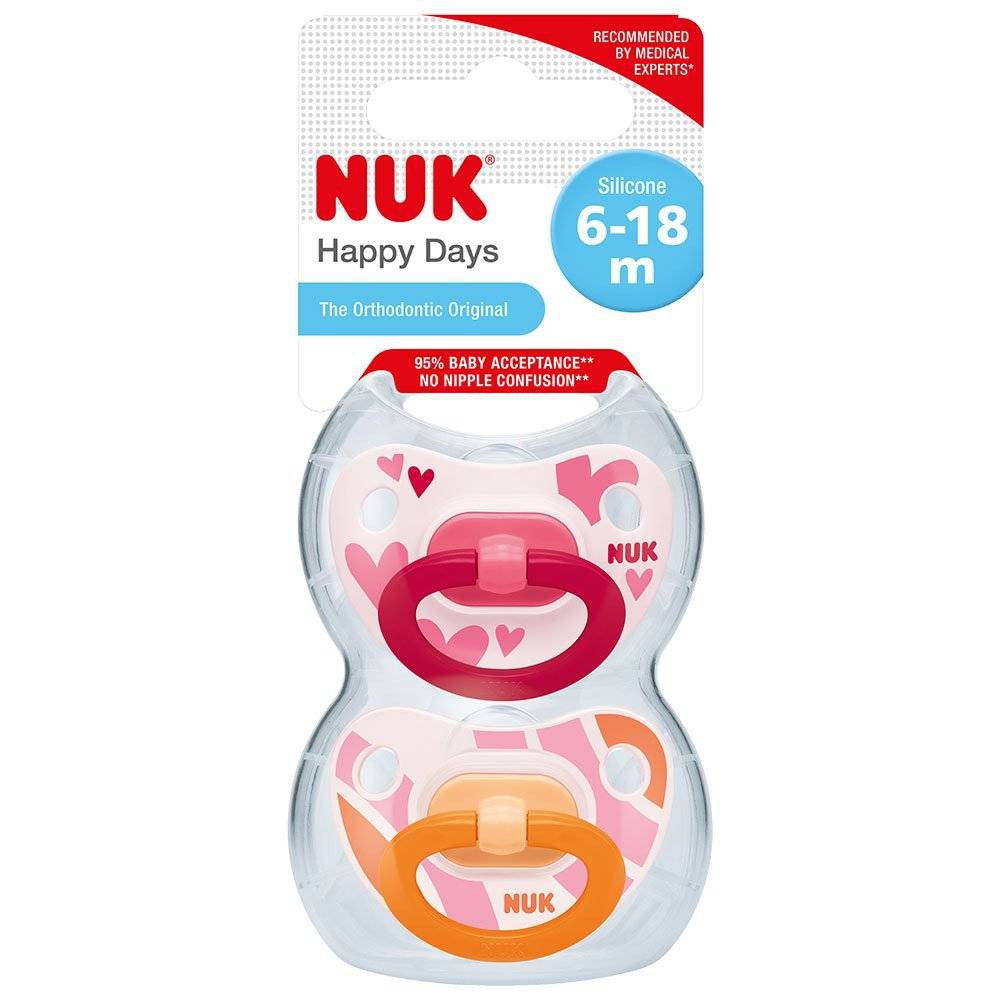 ORIGINAL NUK Happy Days Pink (6-18 Month) Soother Twin Pack pacifier ...