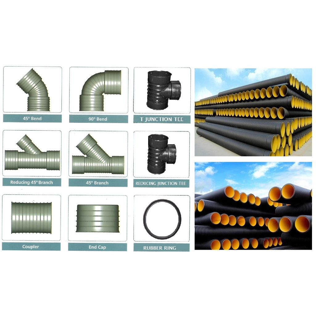 double wall corrugated sewerage sewer drainage pipe yellow black ...