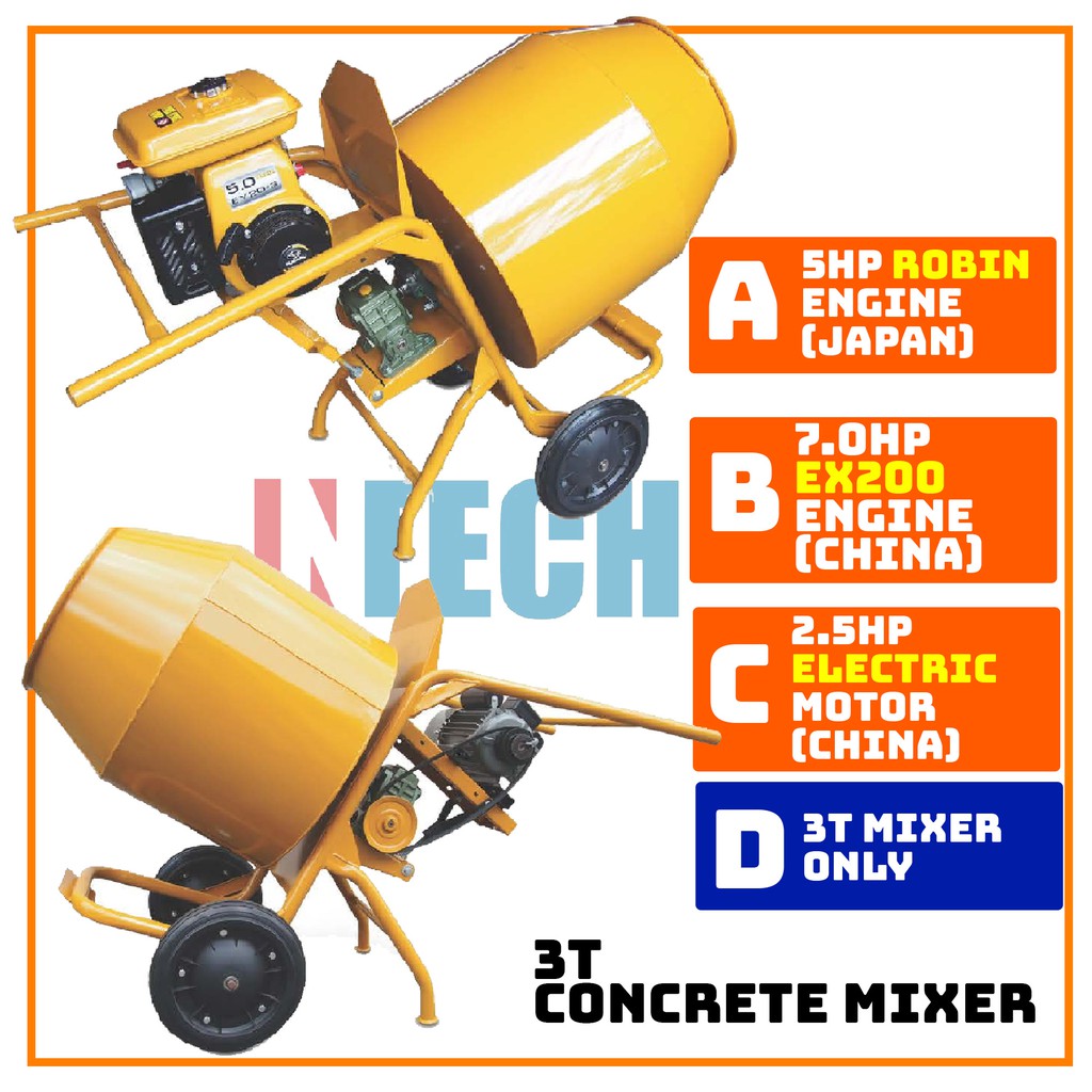 3T CONCRETE MINI MIXER COMPLETE WITH 5.0HP ROBIN ENGINE / 7.0HP CHINA ...