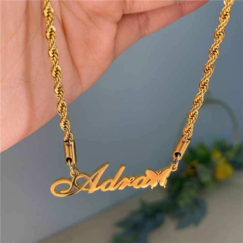Rope Chain Name Necklace Personalized Gold Stainless Steel Necklaces ...