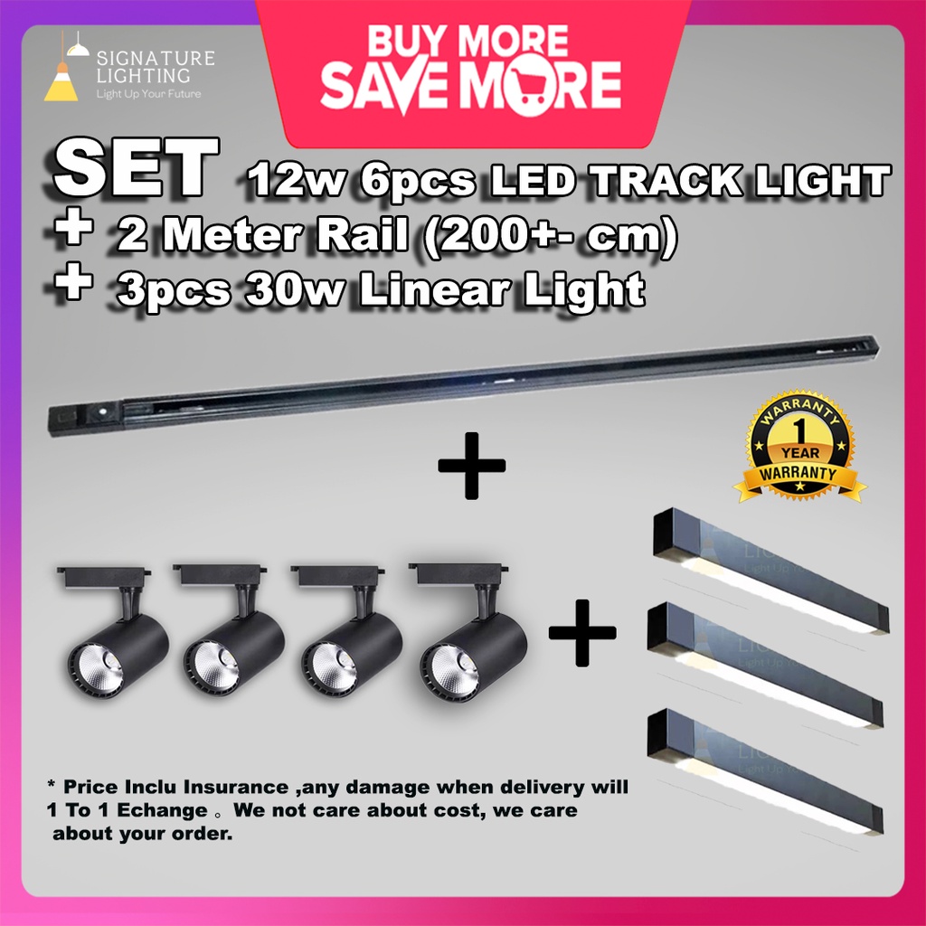 [ Set ] 2 Meter Rail Track + Track light Led 12w + Linear Light 30w ...