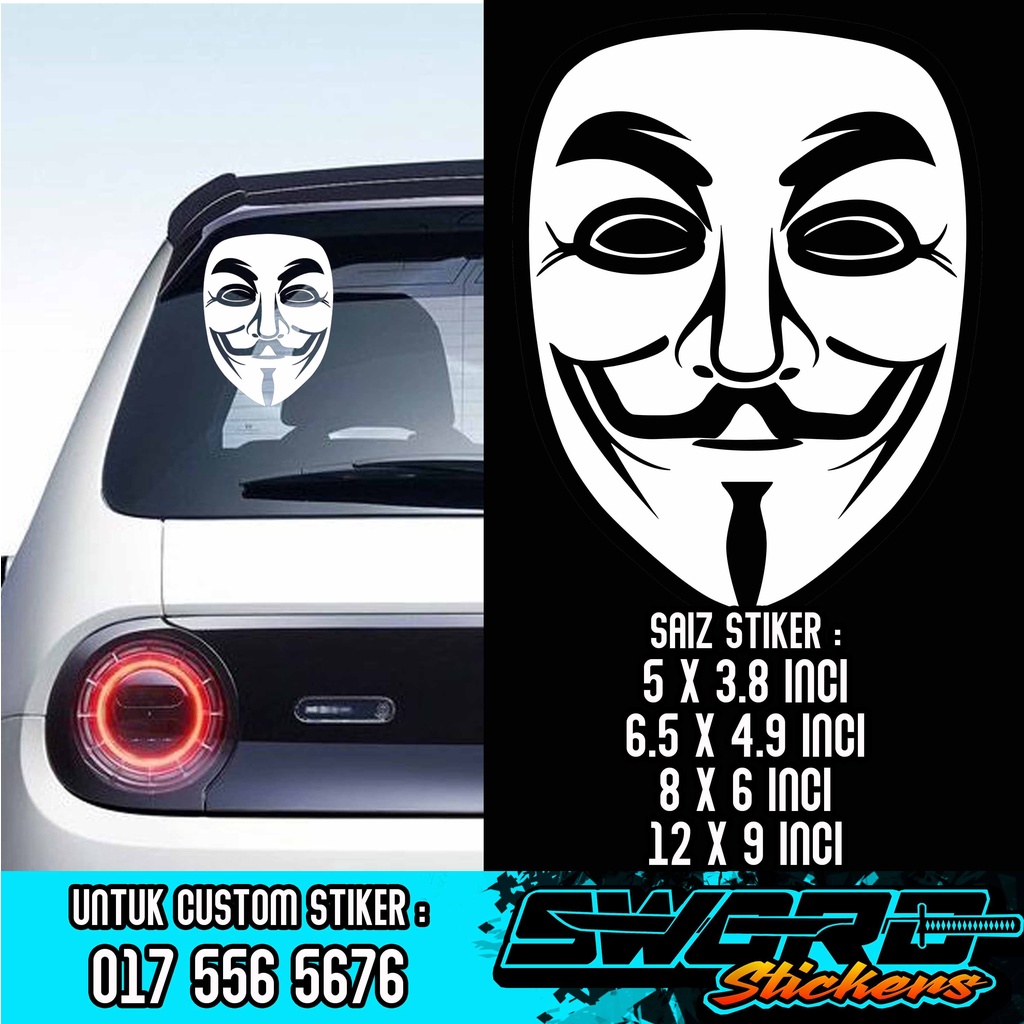 ANONYMOUS MASK STICKER / JOKER STIKER / STIKER KERETA / STIKER MOTOR ...