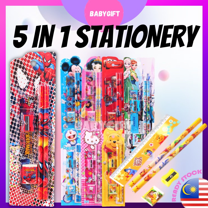 5 in 1 Cartoon Kids Stationary Set School Student Birthday Present Gift ...