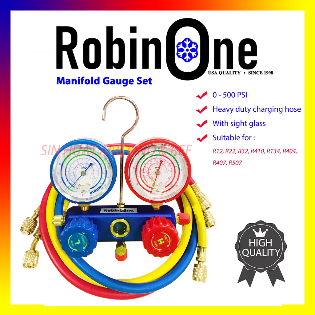 RobinOne Manifold Gauge Set R12 R22 R410 R134 R404 R407 R507 Charging Servis gauge @ Meter Top ...