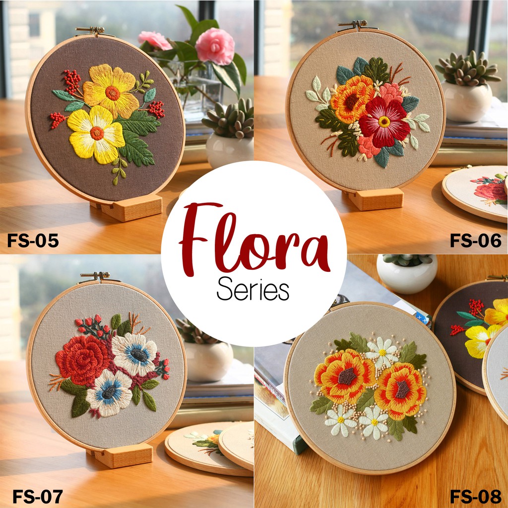 [ READY STOCK ] DIY Embroidery Kit FLORA SERIES- Complete Set for ...