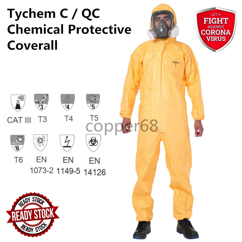DuPont Tyvek Tychem C / 2000 Yellow Chemical Protective Hooded Coverall ...