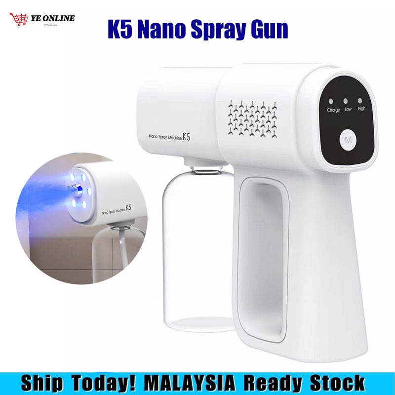 380ML K5 Wireless Disinfectant Sanitizer Steam Blue Light Nano Spray Gun Rechargeable Atomizer ...