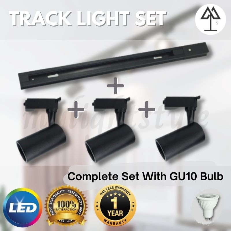 Track Light Set Casing Black LED MR16 GU10 Bulb Spotlight Ceiling Light ...